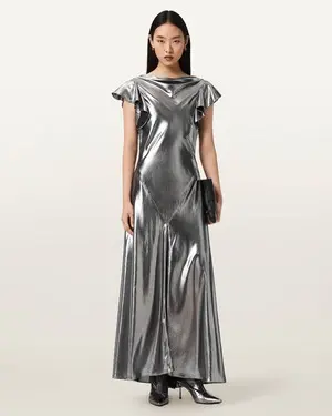 ALLSAINTS Flora Metallic Maxi Dress