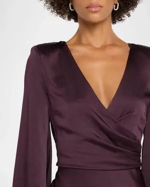 L & APOS;AGENCE Manon Satin Maxi Dress - Dark Malbec
