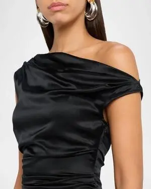 Staud Phare Draped Silk Midi Dress - Black