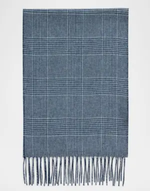 PIACENZA CASHMERE 1733 Dallas Cashmere And Silk Solid To Houndstooth Scarf - 11 Denim Multi