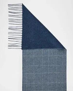 PIACENZA CASHMERE 1733 Dallas Cashmere And Silk Solid To Houndstooth Scarf - Denim Mlt