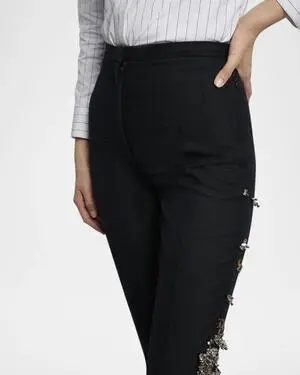 Dries Van Noten Slim Embellished Wool Pants - Navy