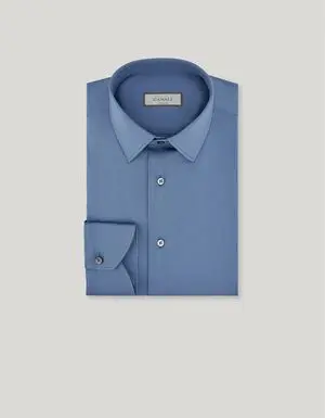 Canali Regular Fit Shirt In Stretch Avio Cotton - Light Blue