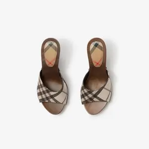 Burberry Check Potter Heeled Mules - Light Beige