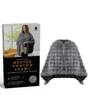 PURSONIC Electric Plush Heated Poncho Shawl - Grey