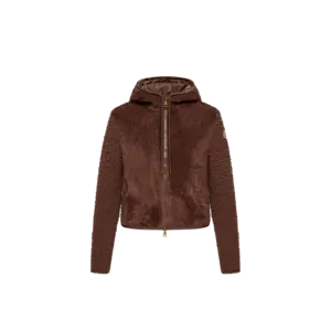 Moncler Bouclé & Teddy Zip-Up Hoodie Brown