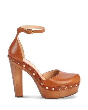 Chloé Lola Studded Leather Pumps - Ginger Brown