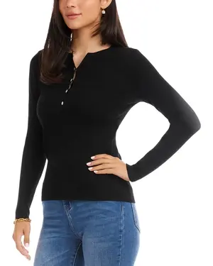 Karen Kane Henley Ribbed Knit Sweater - Black