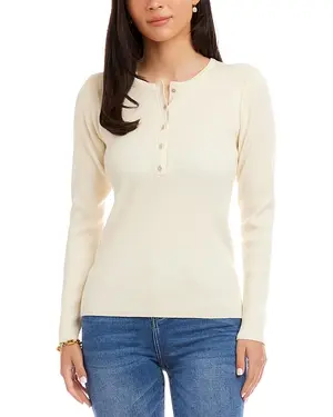 Karen Kane Henley Ribbed Knit Sweater - Cream