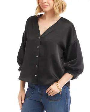 Karen Kane Lantern Sleeve Satin Shirt