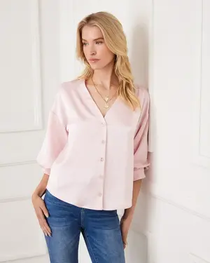 Karen Kane Lantern Sleeve Satin Shirt