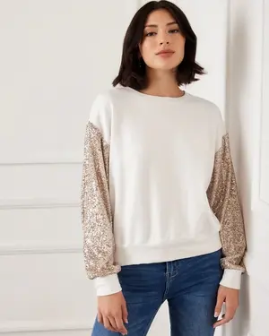 Karen Kane Sequined Sleeve Sweater