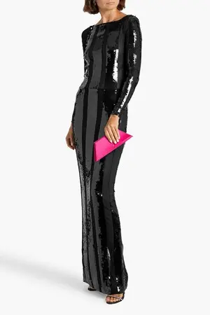 Retrofete Elsi Striped Sequin-embellished Mesh Gown