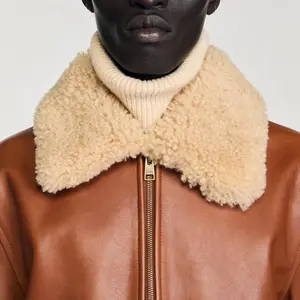 Sandro Leather Jacket With Shearling Collar