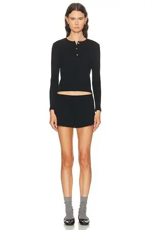 LESET Pointelle Long Sleeve Henley Top