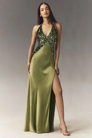 Bardot Yve Sequin Satin Halter Dress