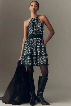 The Somerset Collection By Anthropologie The Somerset Shine Mini Halter  Dress In Dark Green - 88% Off | Editorialist