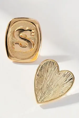 Anthropologie Monogram And Heart Brooch Set - S
