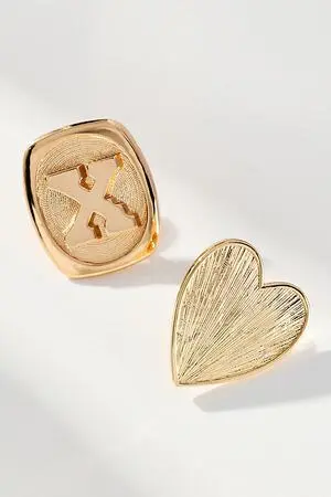 Anthropologie Monogram And Heart Brooch Set - X