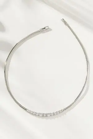 Anthropologie Crystal Bar Collar Necklace - Silver
