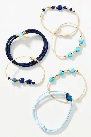 Anthropologie Mixed Gem Hair Ties Set Of 6 - Blue