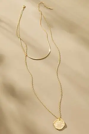 Anthropologie Double Chain Pendant Necklace - Gold