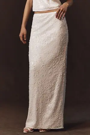 Shona Joy Illusion Sequin A-line Maxi Skirt - Ivory