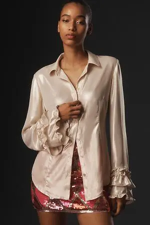 Maeve Long-sleeve Flounce Buttondown Blouse