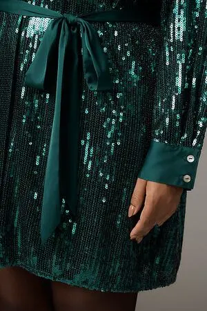 HUTCH Claudette Sequin Mini Shirt Dress