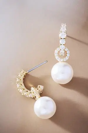 Nadri C-hoop Pearl Drop Earrings - Gold