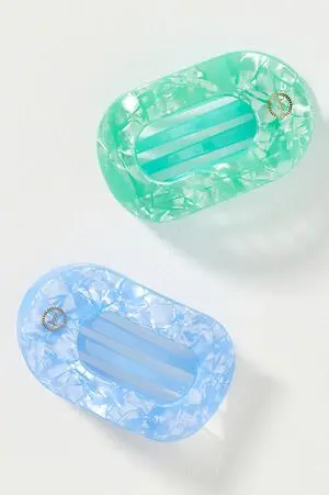 TELETIES Medium Flat Round Hair Clips, Set Of 2 - Seaglass