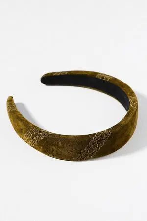 Anthropologie Velvet Puff Headband - Moss