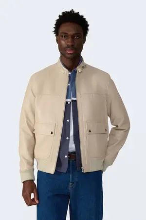 FURNIQ UK Rafe Leather Bomber Jacket - Light Beige