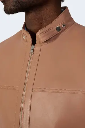 FURNIQ UK Rafe Leather Bomber Jacket - Mocha Brown