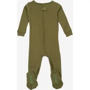 LEVERET Footed Solid Cotton Family Pajamas - Olive