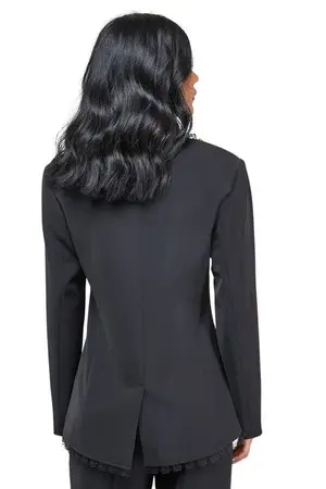WAREHOUSE Oversized Lace Frill Trim Blazer - Black