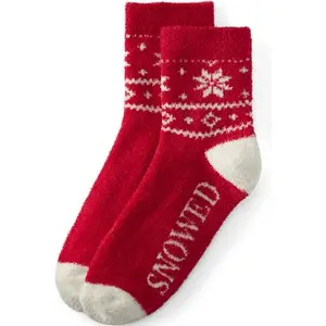 LANDS' END Cozy Micro Crew Socks - Red Snowed In Fairisle