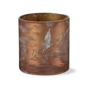 TAG Cut Burnished Leaf Hurricane Candle Holder Elegant Glass - Gold