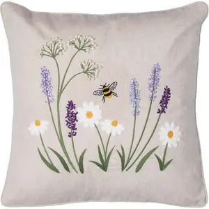 C&F HOME Lavender & Bee Garden Cotton Blend Handwoven Spring Accent Throw Pillow 18" X 18 - Beige
