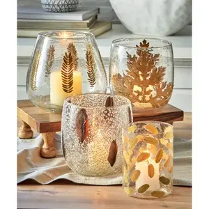 TAG Bubble Glass Pillar Candle Holder With Embedded Feathers