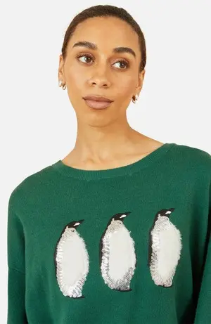 YUMI Penguin Embellished Knitted Jumper - Green
