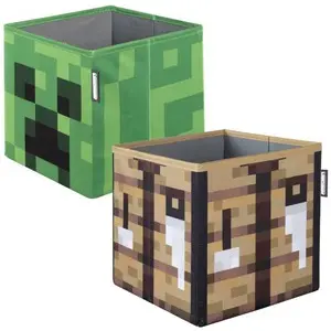 MINECRAFT Fabric Storage Boxes 2 Piece Creeper & Crafting Table
