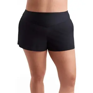 SHAPESOLVER SPORT Vee Band Chlorine Resistant Flare Swim Short - Black