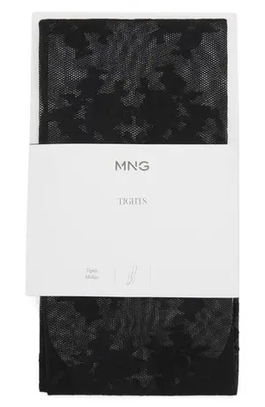 Mango Floral Jacquard Tights Black