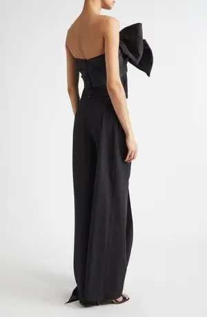 Oscar De La Renta Crystal Embroidered Bow Faille Bustier Top