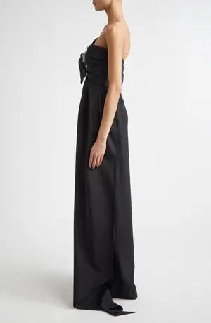 Oscar De La Renta Crystal Embroidered Bow Faille Bustier Top