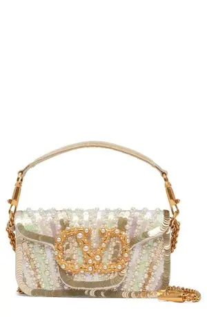 Valentino Garavani Locò Jewel Vlogo Embellished Shoulder Bag - Multicolor/burro/cream