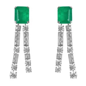 GEMMA AZZURRO Square Emerald Chandelier Earrings - Green