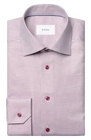 Eton Slim Fit Houndstooth Button-up Shirt - Medium Red