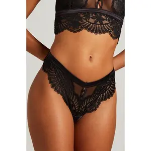 Hunkemoller Amelia Lace & Mesh Thong - Caviar